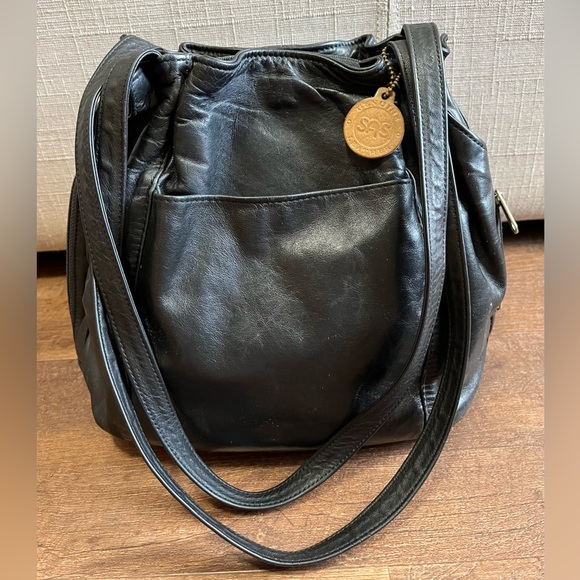 SAS | Bags | Sas Vintage Black Leather Multi Compartment Handbag Purse ...